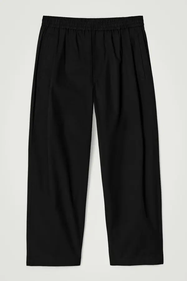 Cos Cropped Elasticated Relaxed-fit Wide-leg Pants - Black