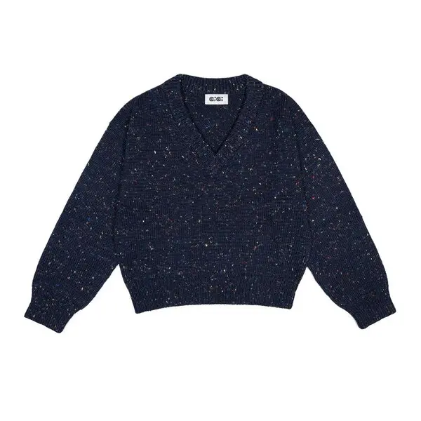 GIGI KNITWEAR Jane V-neck Sweater In Navy Speckle - Blue