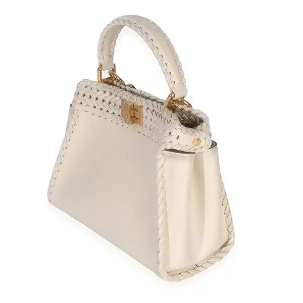 Fendi Cream Vitello King Interlace Peekaboo Iconic Satchel