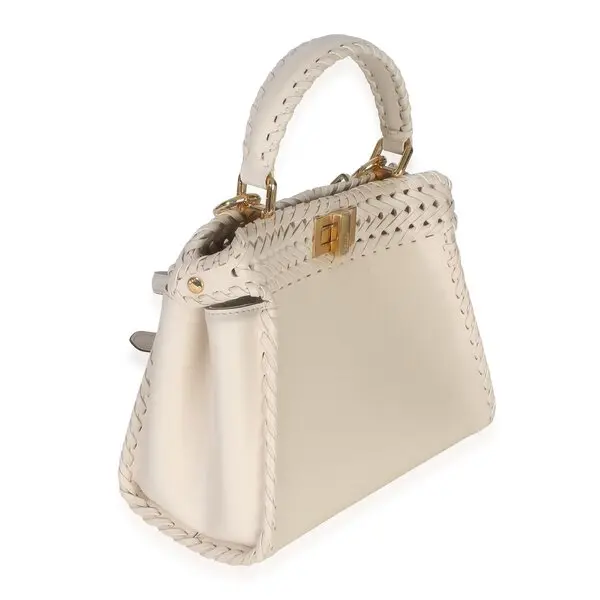 Fendi Cream Vitello King Interlace Peekaboo Iconic Satchel