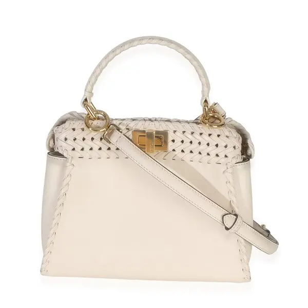 Fendi Cream Vitello King Interlace Peekaboo Iconic Satchel