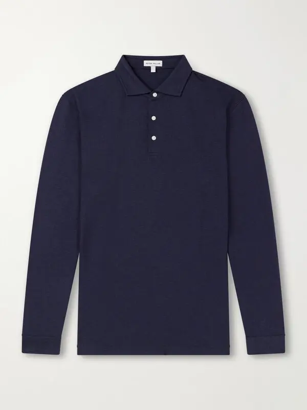 Peter Millar Herringbone Cotton-blend Polo Shirt - Blue