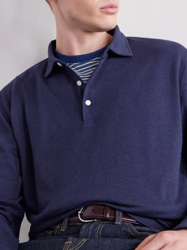 Peter Millar Herringbone Cotton-blend Polo Shirt - Blue