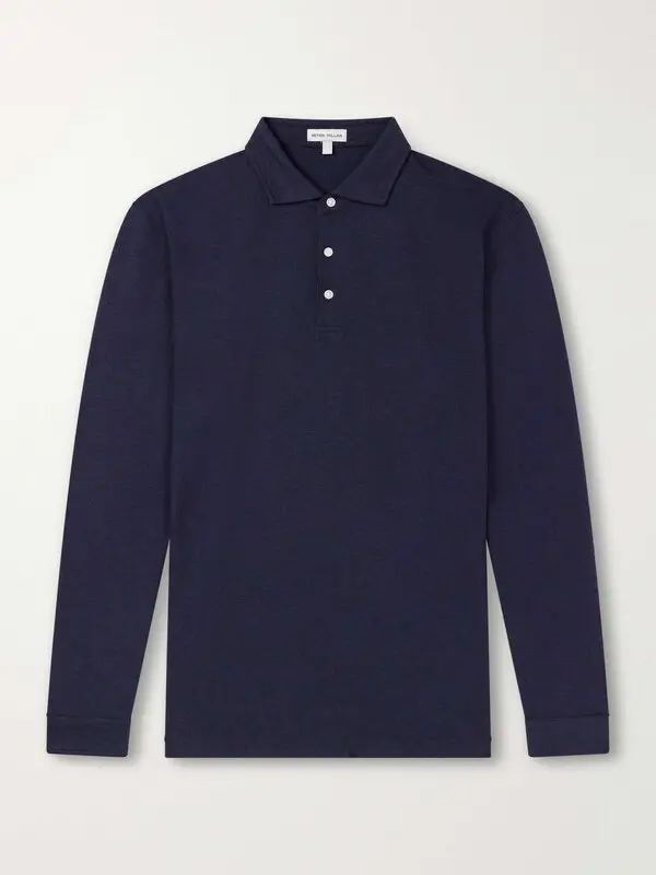 Peter Millar Herringbone Cotton-blend Polo Shirt - Navy