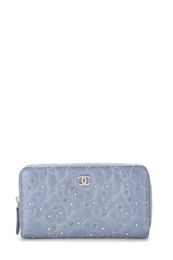 Chanel Lambskin Studded Camellia Wallet