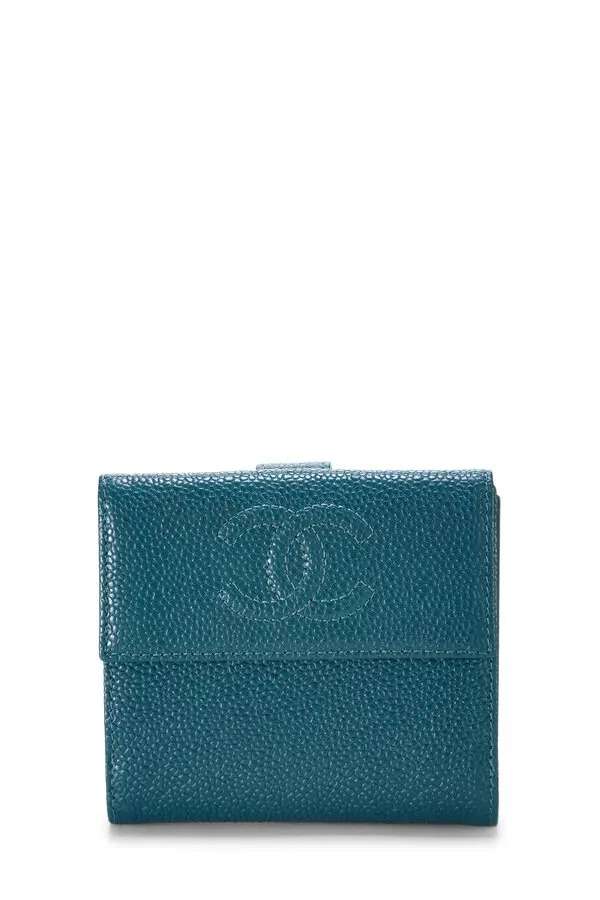 Chanel Caviar Timeless 'cc' Compact Wallet - Blue