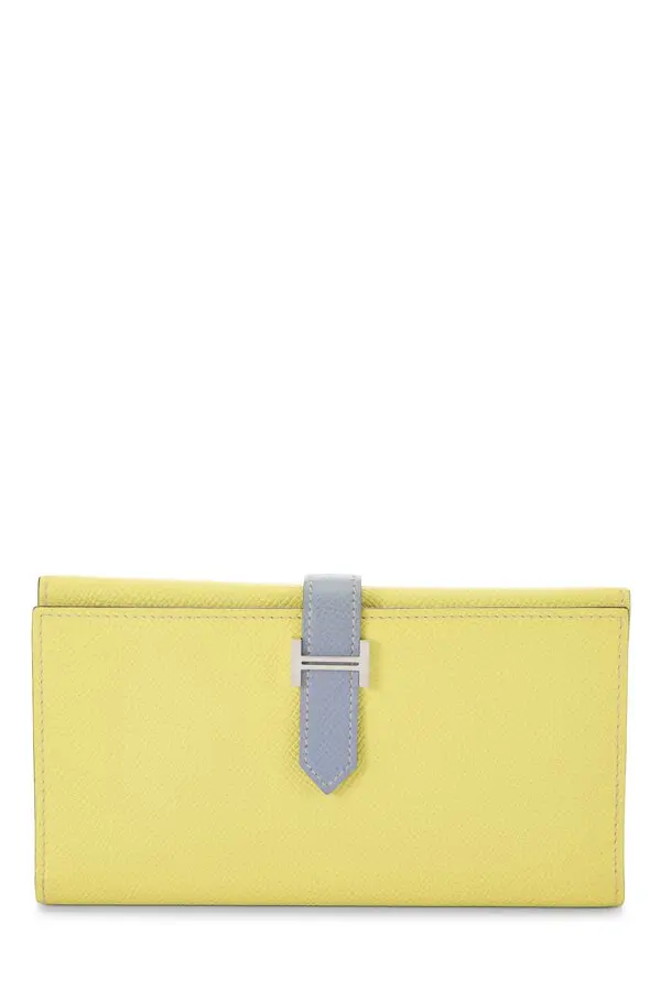 Hermès Soufre & Bleu Lin Epsom Bearn Soufflet Wallet