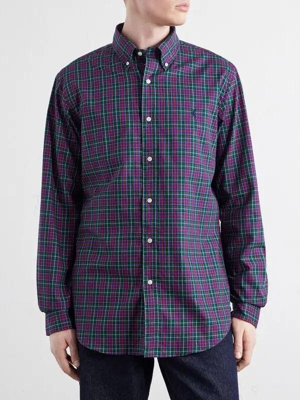 Polo Ralph Lauren Button-down Collar Logo-embroidered Checked Cotton Shirt - Purple