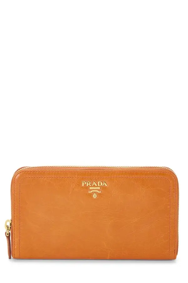 Prada Calfskin Zip Around Wallet - Orange