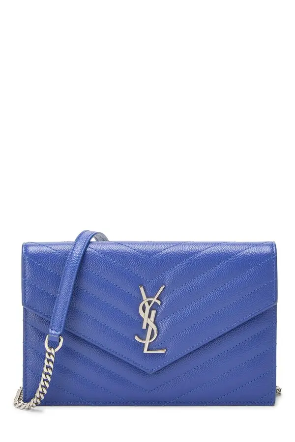 Saint Laurent Grained Calfskin Envelope Wallet On Chain - Blue