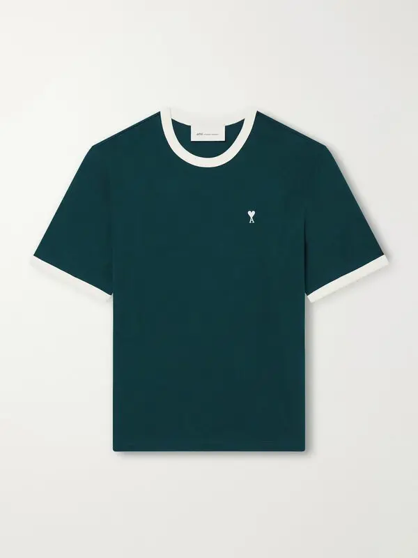 AMI Paris Logo-embroidered Cotton-jersey T-shirt - Green