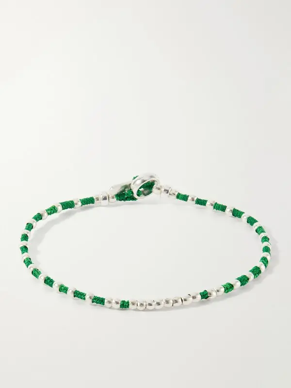 MIKIA Braided Cord And Sterling Silver Beaded Bracelet - Green