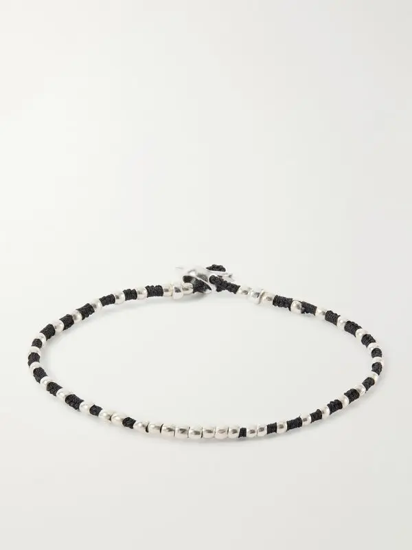 MIKIA Braided Sterling Silver Beaded Bracelet - Black