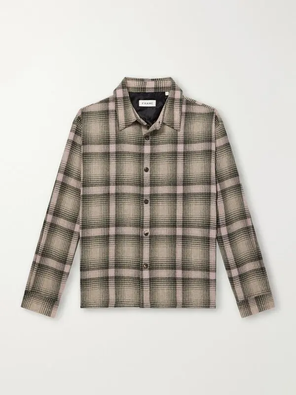 FRAME Checked Wool-blend Flannel Overshirt - Brown