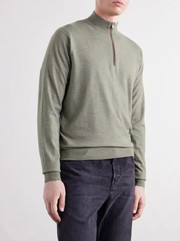 Peter Millar Excursionist Merino Wool-blend Jersey Half-zip Sweater - Green