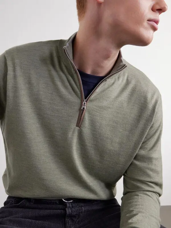 Peter Millar Excursionist Merino Wool-blend Jersey Half-zip Sweater - Green