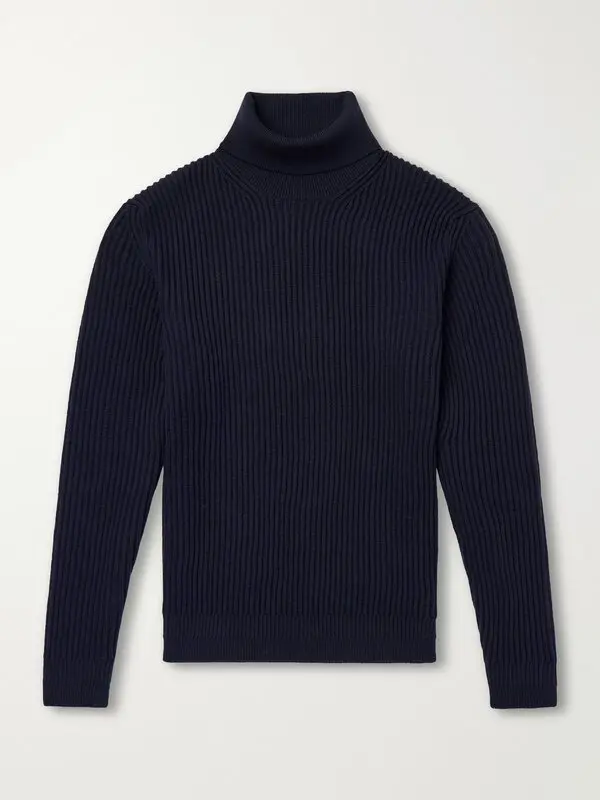 SLOWEAR Zanone Slim-fit Ribbed Virgin Wool Rollneck Sweater - Blue