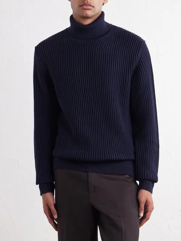 SLOWEAR Zanone Slim-fit Ribbed Virgin Wool Rollneck Sweater - Blue