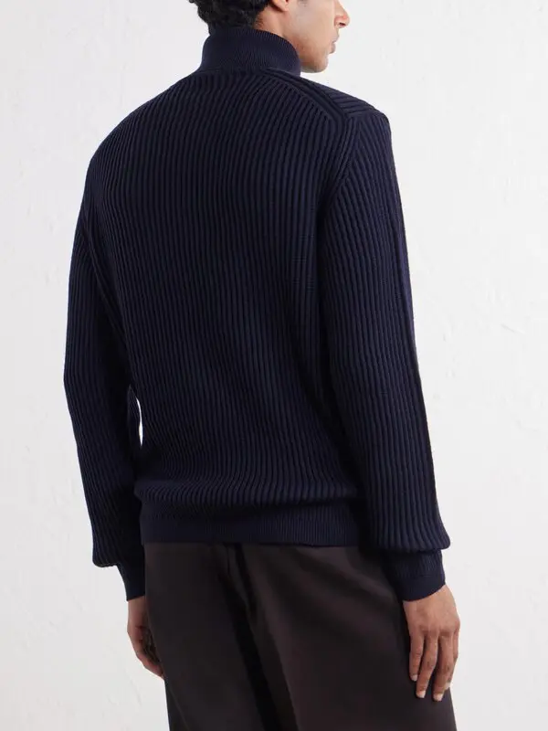SLOWEAR Zanone Slim-fit Ribbed Virgin Wool Rollneck Sweater - Blue