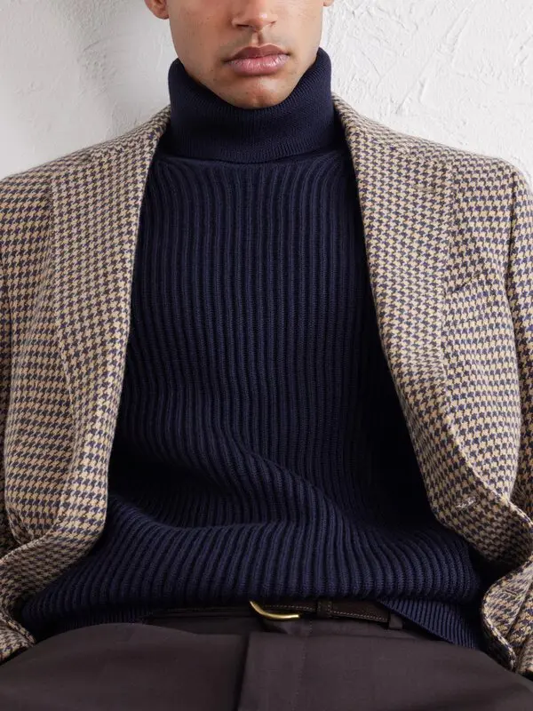 SLOWEAR Zanone Slim-fit Ribbed Virgin Wool Rollneck Sweater - Blue