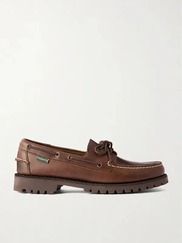 SEBAGO Waxed Leather Boat Shoes - Brown