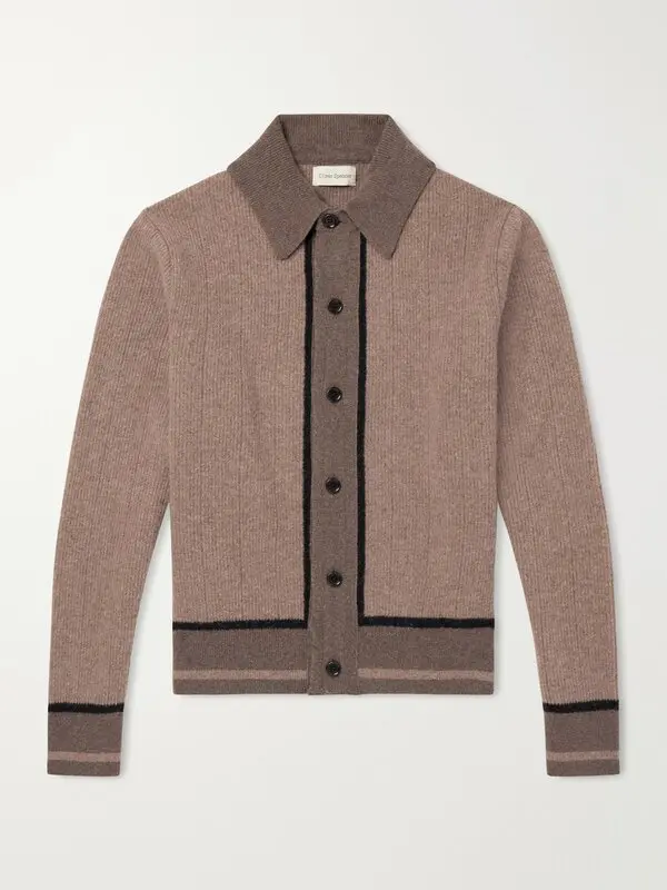 Oliver Peoples Ribbed Merino Wool Cardigan - Brown