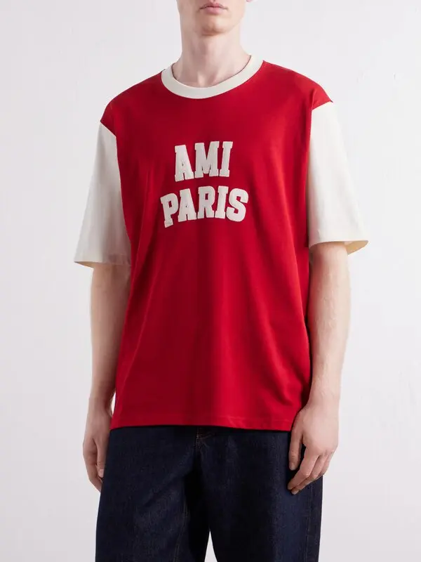AMI Paris Logo-appliquéd Cotton-jersey T-shirt - Red