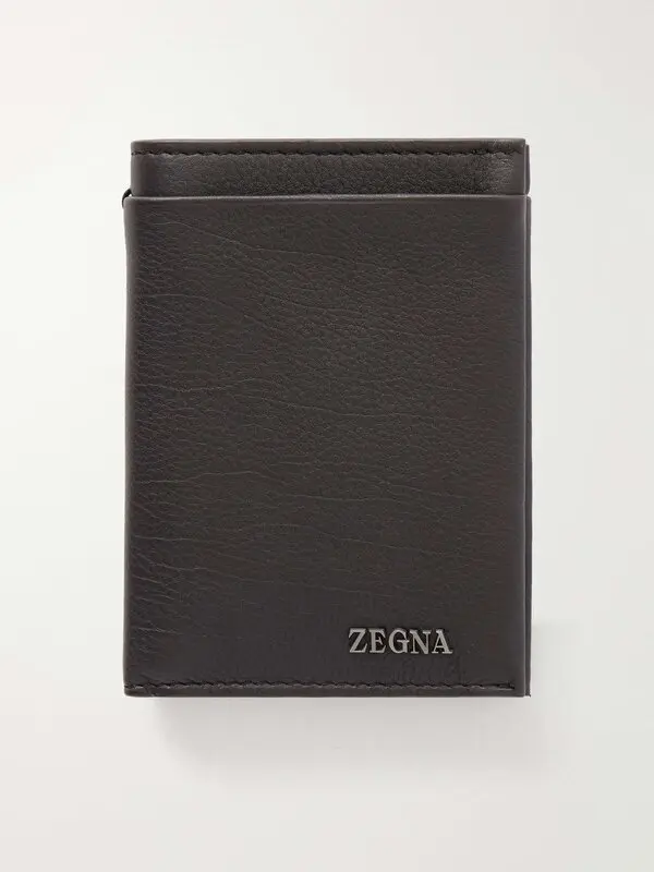 Zegna Logo-embellished Full-grain Leather Wallet - Dark Brown