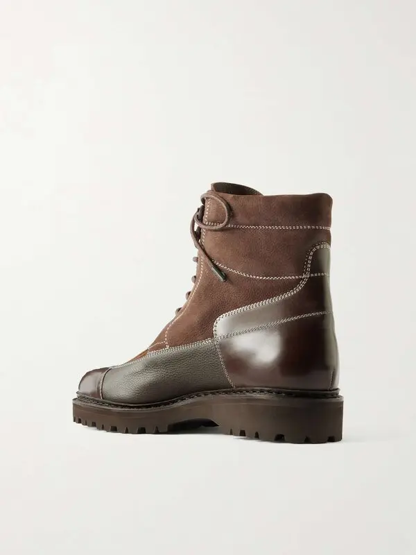 John Lobb Peak Lace-up Patchwork Effect Leather And Suede Boots - Dark Brown