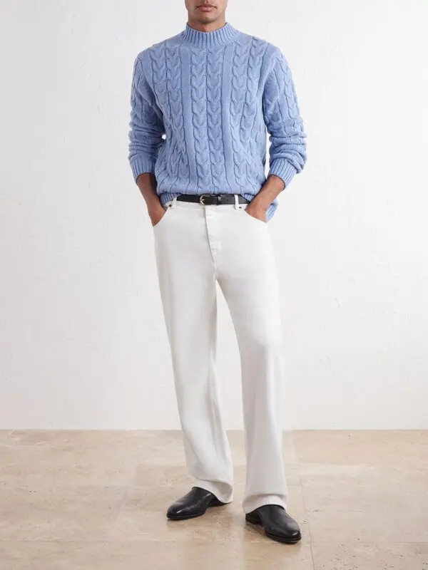 SLOWEAR Slim-fit Cable-knit Virgin Wool Sweater - Blue