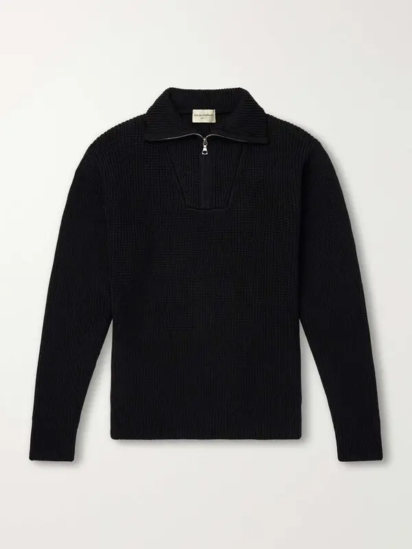 Officine Générale Tarek Ribbed Merino Wool Half-zip Sweater