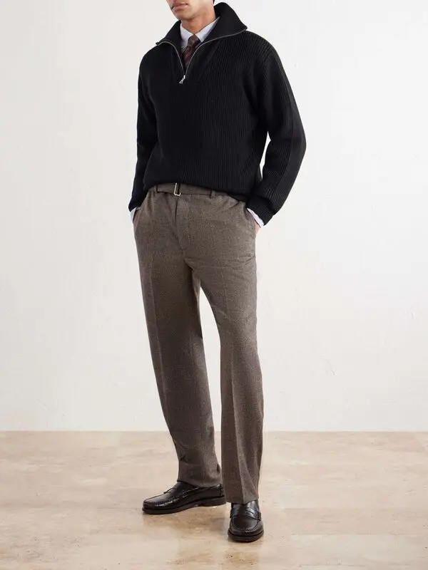 Officine Générale Tarek Ribbed Merino Wool Half-zip Sweater