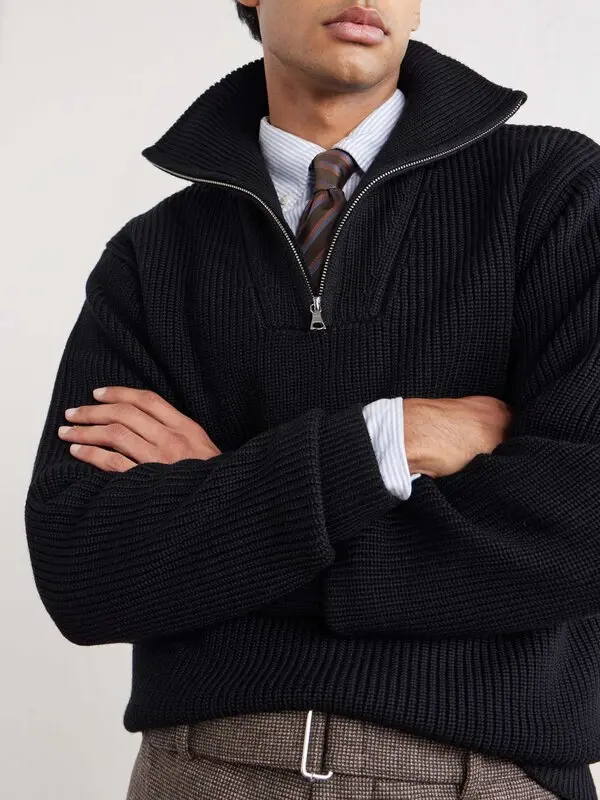 Officine Générale Tarek Ribbed Merino Wool Half-zip Sweater