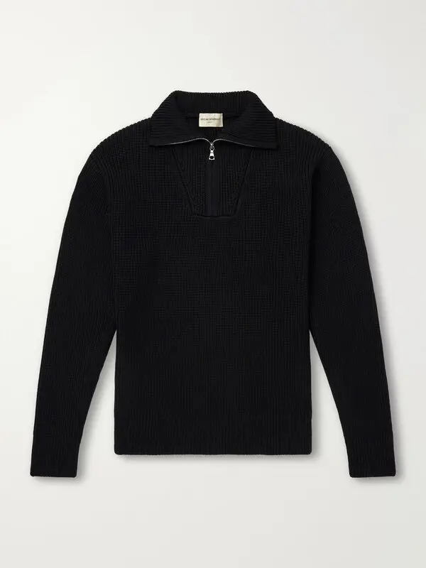 Officine Générale Tarek Ribbed Merino Wool Half-zip Sweater - Black