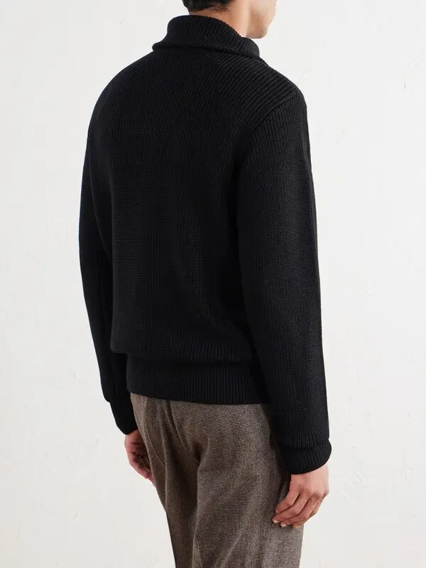 Officine Générale Tarek Ribbed Merino Wool Half-zip Sweater - Black