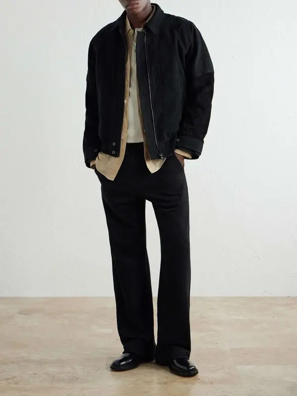 ADON Suede-trimmed Cotton-moleskin Bomber Jacket