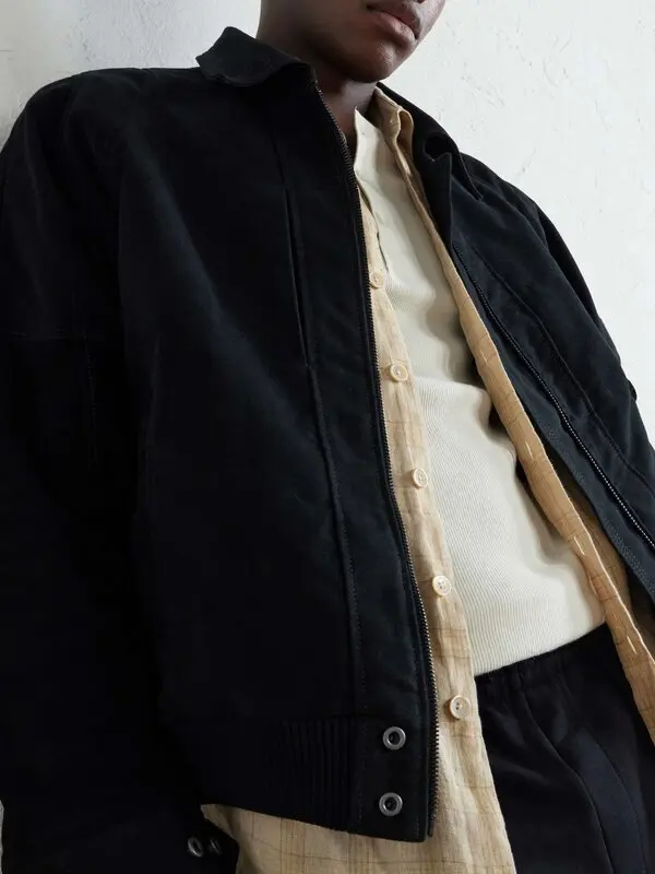 ADON Suede-trimmed Cotton-moleskin Bomber Jacket