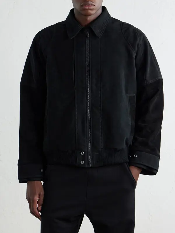 ADON Suede-trimmed Cotton-moleskin Bomber Jacket