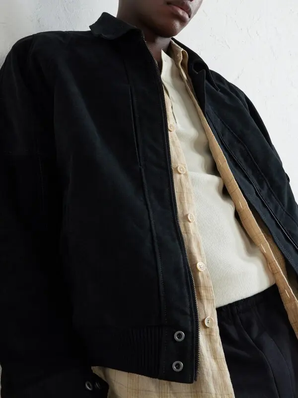 ADON Suede-trimmed Cotton-moleskin Bomber Jacket