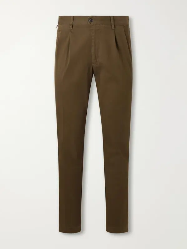 SLOWEAR Incotex Tapered Pleated Stretch-cotton Twill Trousers