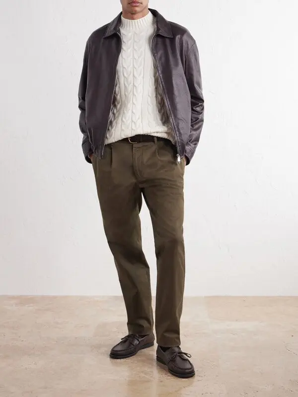 SLOWEAR Incotex Tapered Pleated Stretch-cotton Twill Trousers