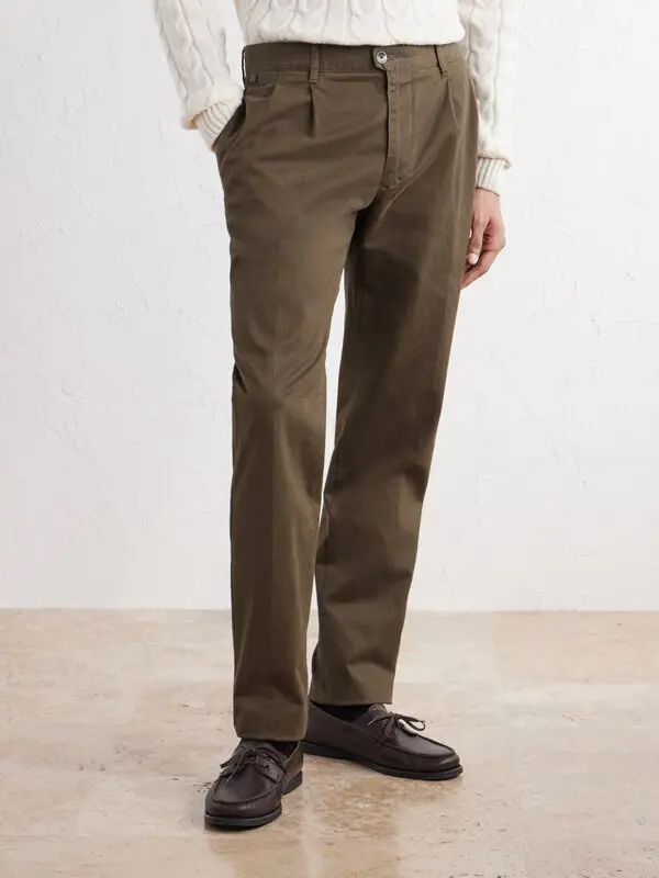 SLOWEAR Incotex Tapered Pleated Stretch-cotton Twill Trousers