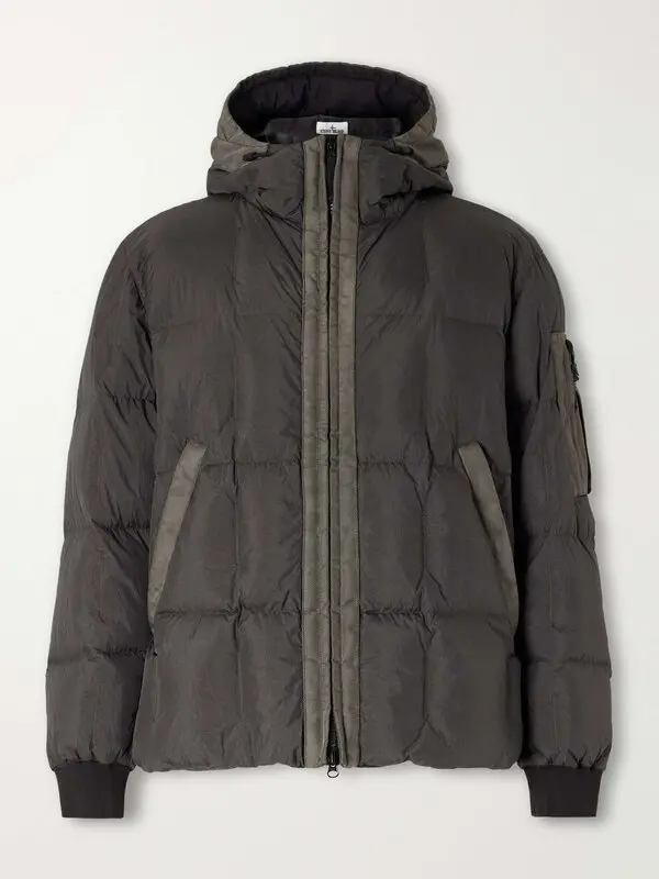 Stone Island Logo-appliquéd Padded Quilted Garment-dyed Shell Down Jacket - Gray
