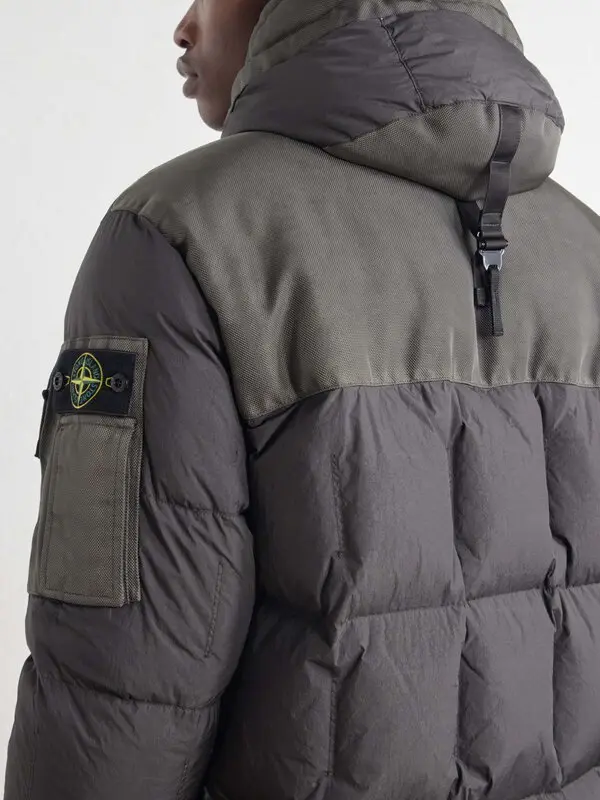 Stone Island Logo-appliquéd Padded Quilted Garment-dyed Shell Down Jacket