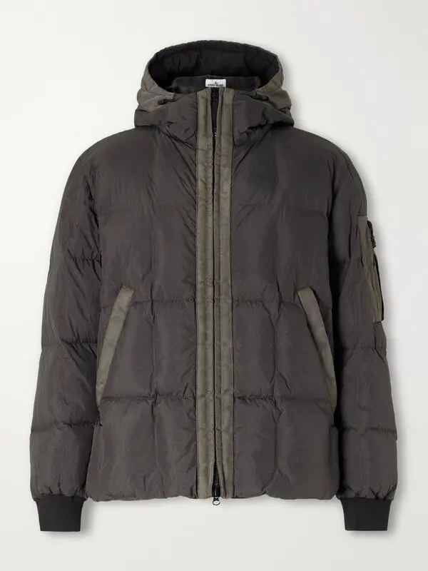 Stone Island Logo-appliquéd Quilted Down Jacket - Gray