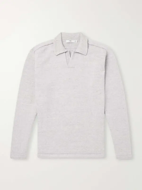 Inis Meáin Wool And Linen-blend Polo Shirt - Gray