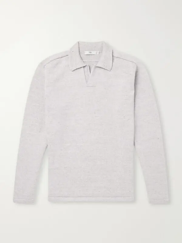 Inis Meáin Wool And Linen-blend Polo Shirt - Gray