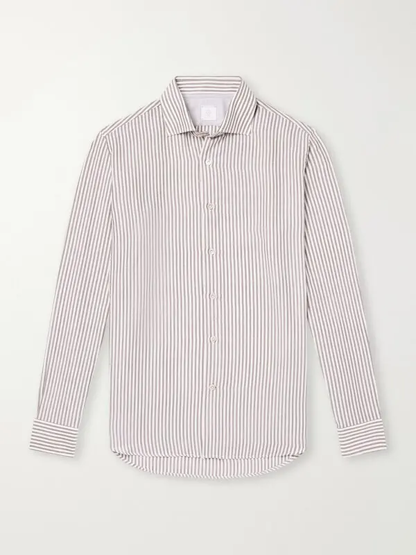 Eleventy Striped Lyocell And Cotton-blend Shirt