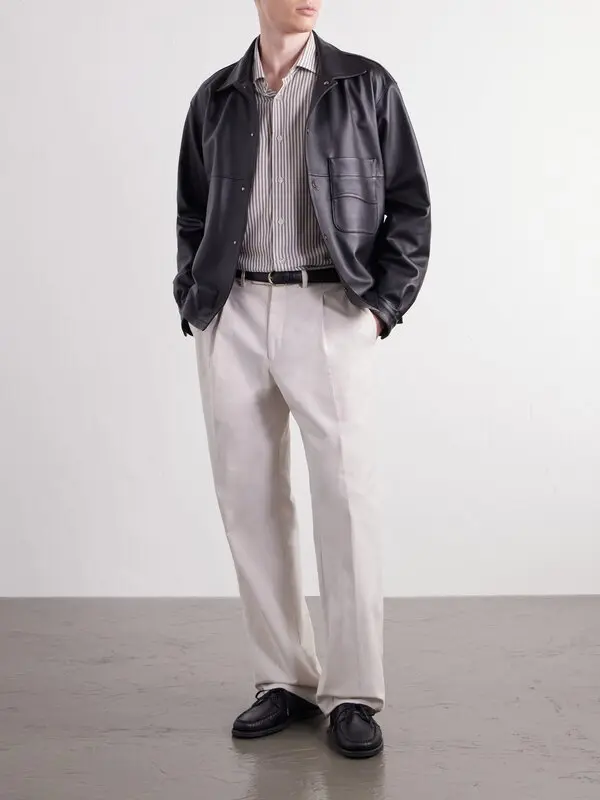 Eleventy Striped Lyocell And Cotton-blend Shirt