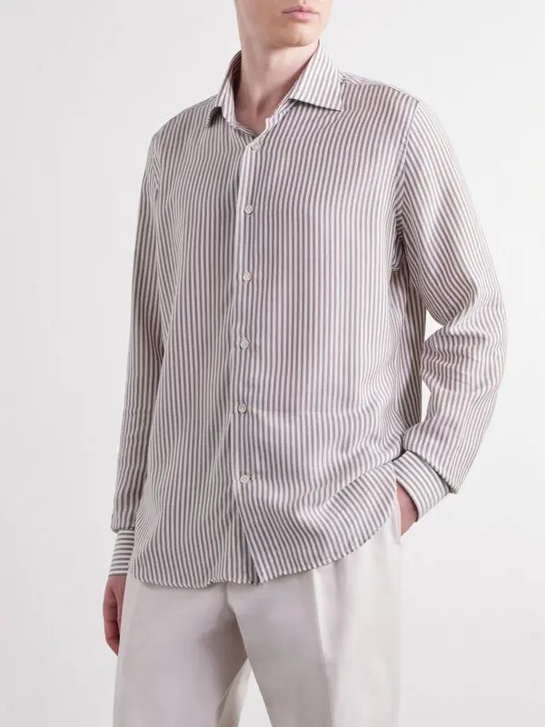 Eleventy Striped Lyocell And Cotton-blend Shirt